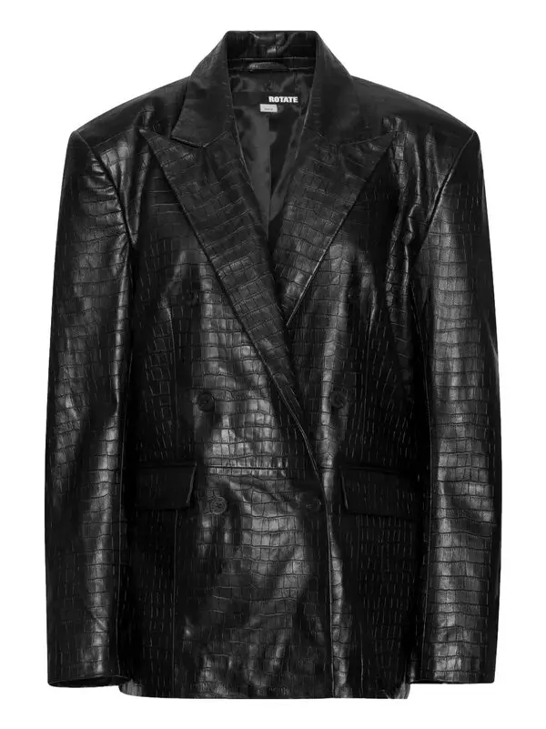 ROTATE BY BIRGER CHRISTENSEN Double-breasted Leather Blazer - Black