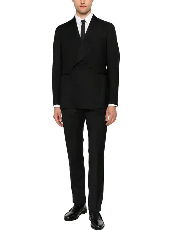 Tagliatore Super 110's Pleated Wool Tailored Trousers - Black