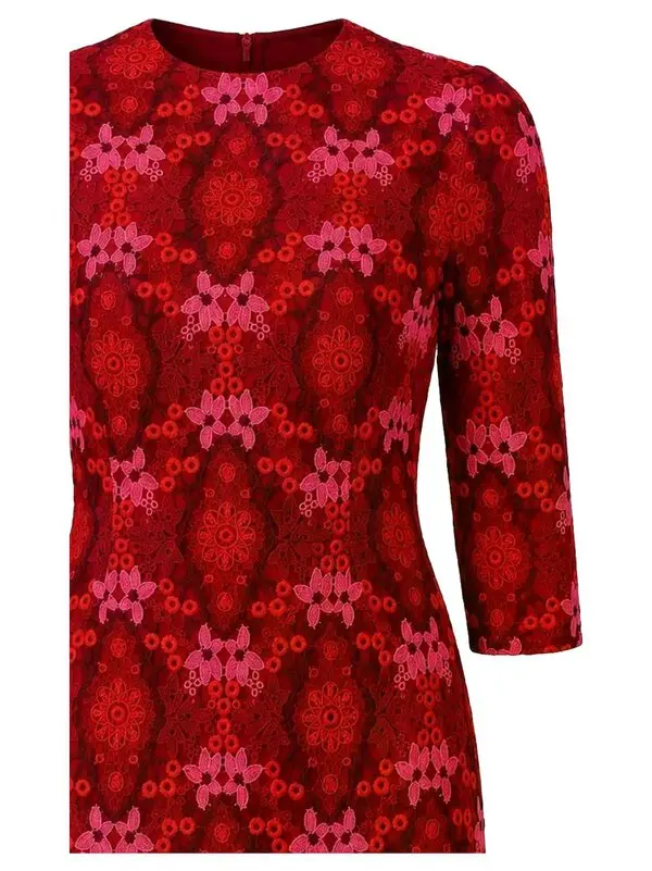 Dolce & Gabbana Floral Lace Three-quarter Sleeve Dress - Red