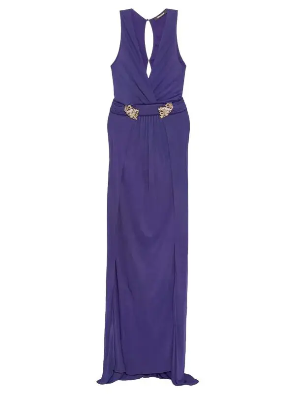 Roberto Cavalli Dragon-plaque V-neck Gown - Purple