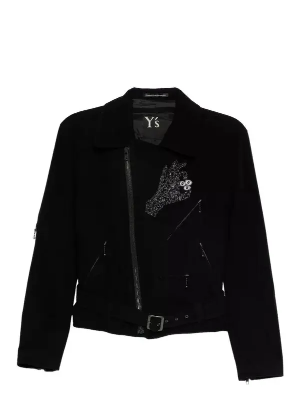Y’s Embellished Belted Jacket - Black