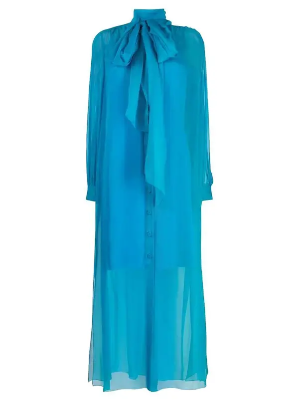 Alberta Ferretti Silk Semi-sheer Poet Sleeve Dress - Blue