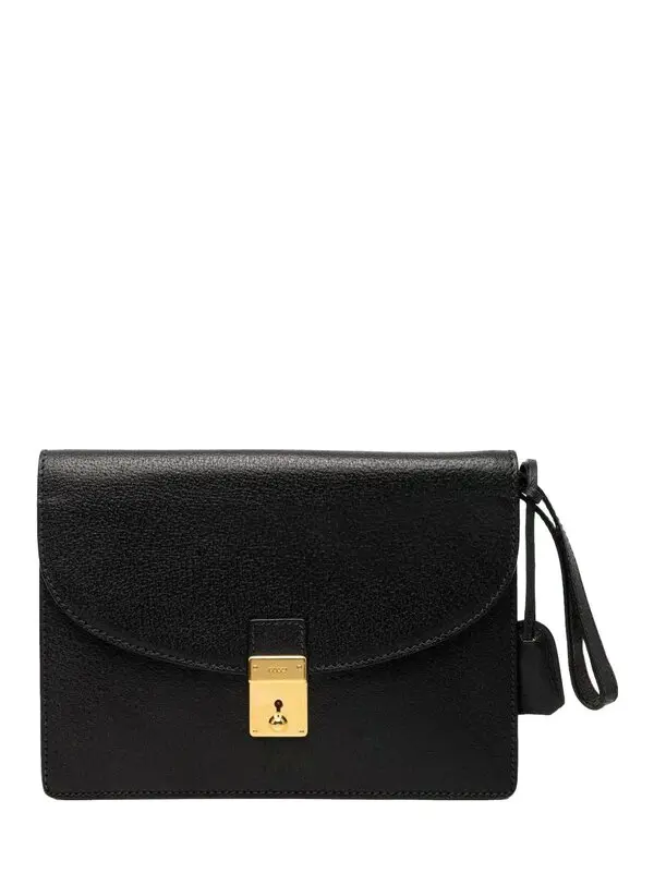 Gucci 20th Century Calfskin Padlock Wristlet Clutch Bag - Black