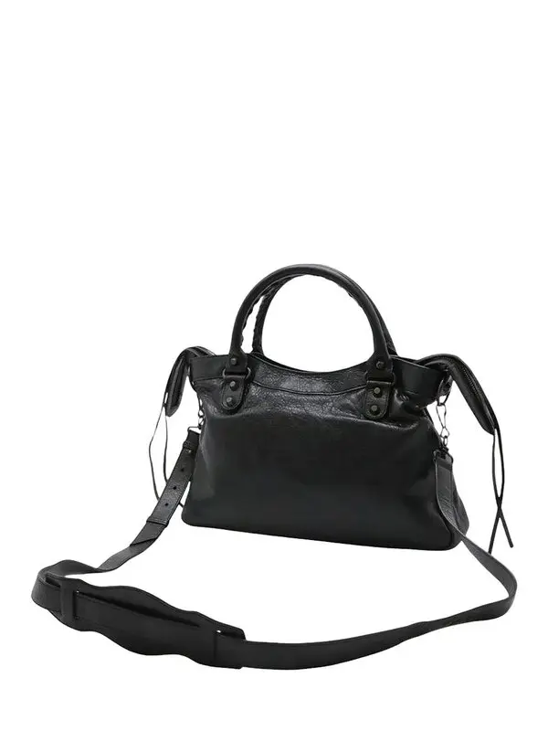 Balenciaga Lambskin Leather Motocross Classic Town Satchel - Black