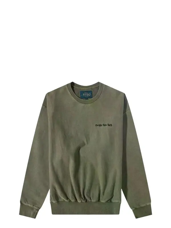 AWAKE NY Pigment-dyed Logo-embroidered Crewneck Sweatshirt - Green