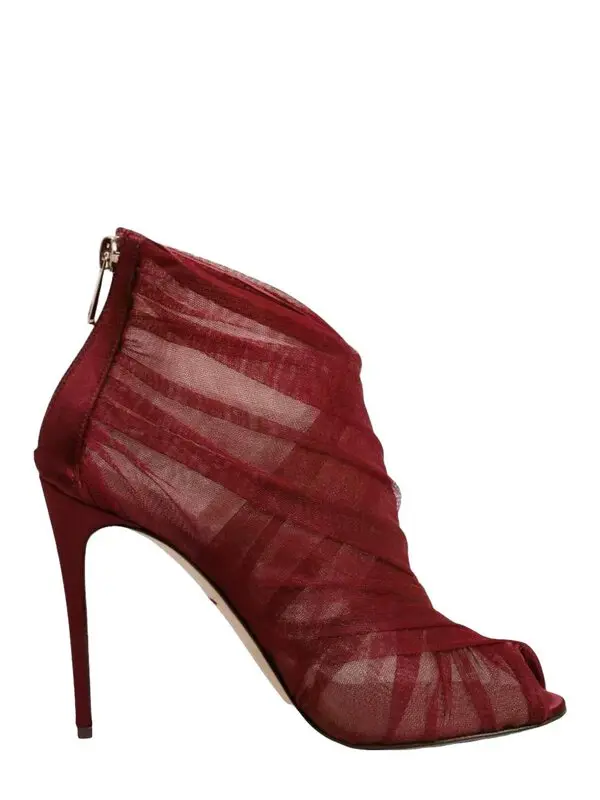 Dolce & Gabbana Ruched Tulle Ankle Boots - Red
