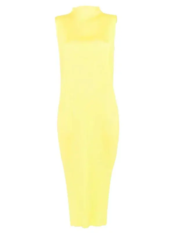 Issey Miyake Sleeveless High Neck Midi Dress - Yellow