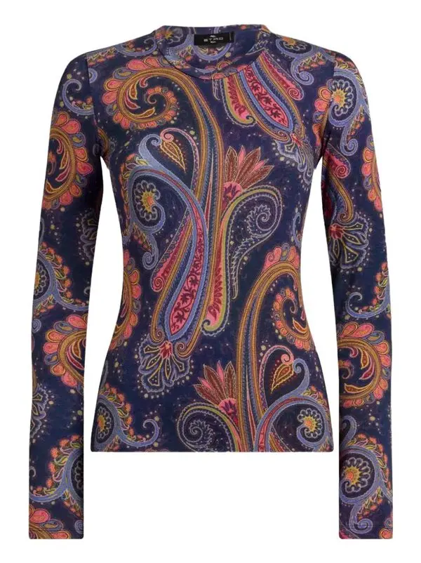 Etro Paisley Motif Jersey Sweater - Blue