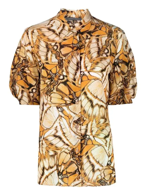 Alberta Ferretti Butterfly Print Silk Shirt - Neutrals