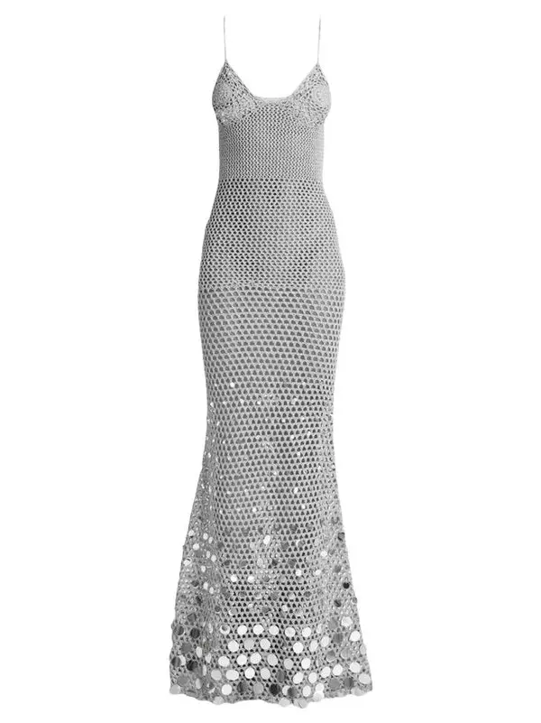 Casablanca Crochet Sequin Embellished Dress - Silver