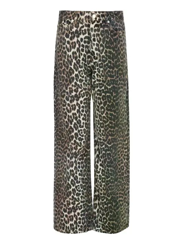 GANNI Leopard-print Wide-leg Jeans - Brown