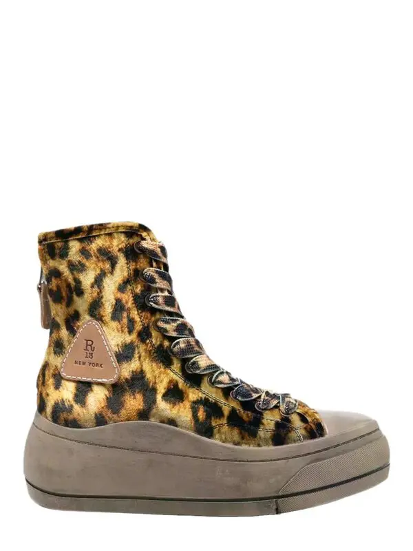 R13 Leopard Print Velvet Platform High Top Sneakers - Yellow