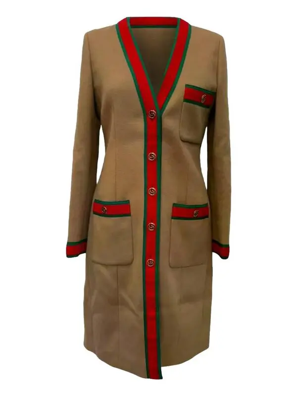 Gucci Single-breasted Coat With Web Stripe Trim - Brown
