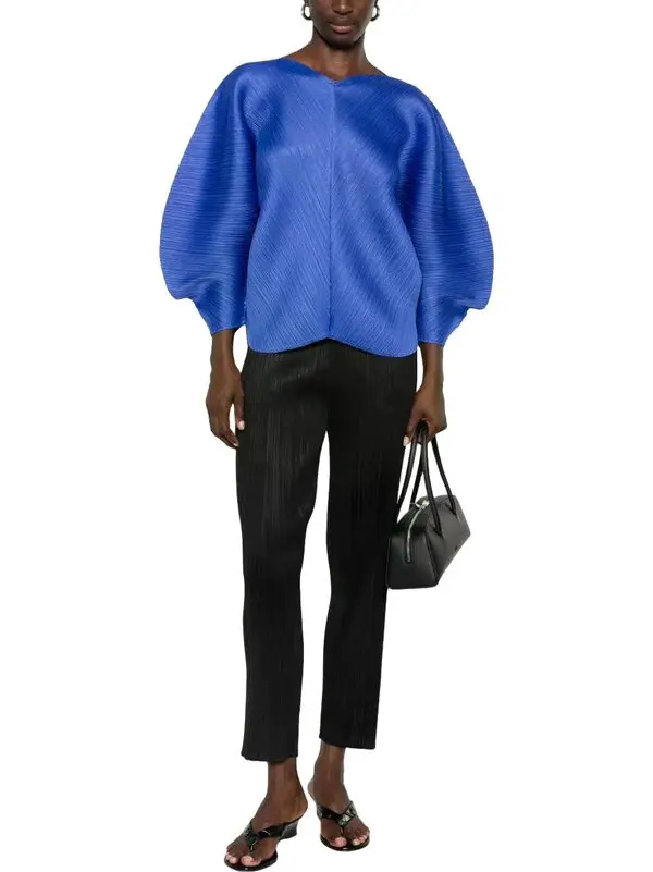 Issey Miyake Coast Pleated Top With Lantern Sleeves - Blue