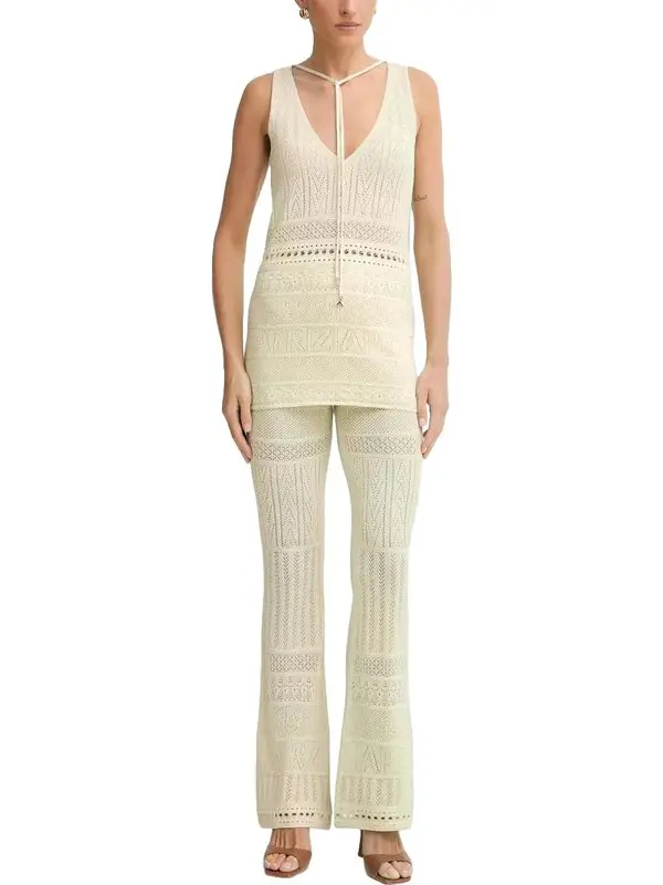 Patrizia Pepe Crochet Knit V-neck Top - Neutrals