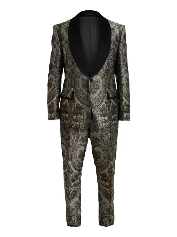 Dolce & Gabbana Floral-jacquard Three-piece Suit - Brown