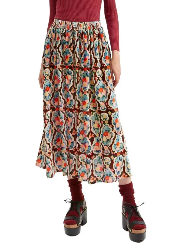 La DoubleJ A-line Silk Velvet Sablé Skirt - Brown
