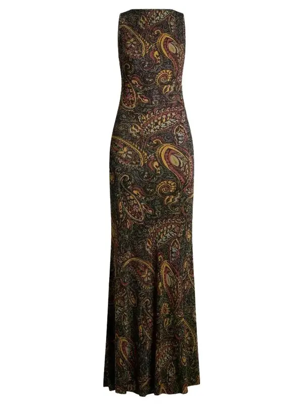 Etro Ribbed Paisley-motif Maxi Dress - Black