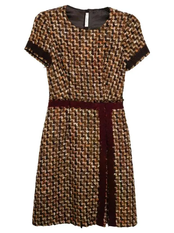 Prada Tweed Short Sleeve Dress - Brown