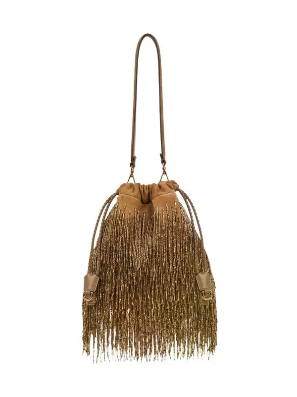 Etro Small Suede Kalispera Bag With Bead Fringes - Gold