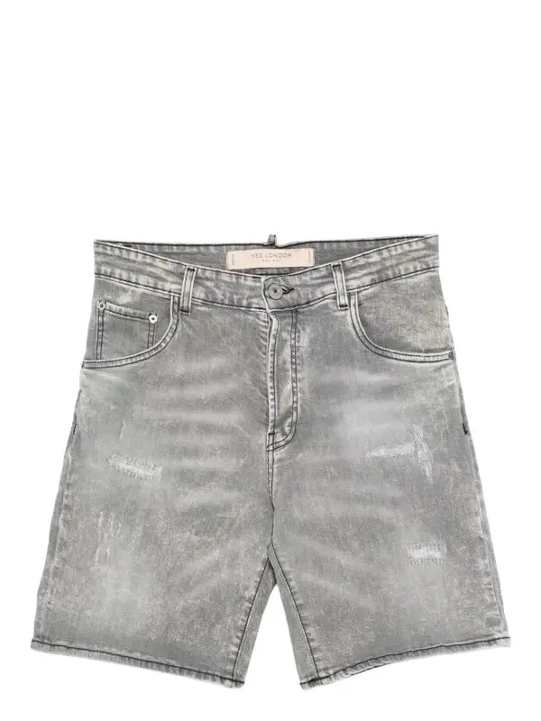 YES LONDON Acid Wash Distressed Denim Shorts - Grey