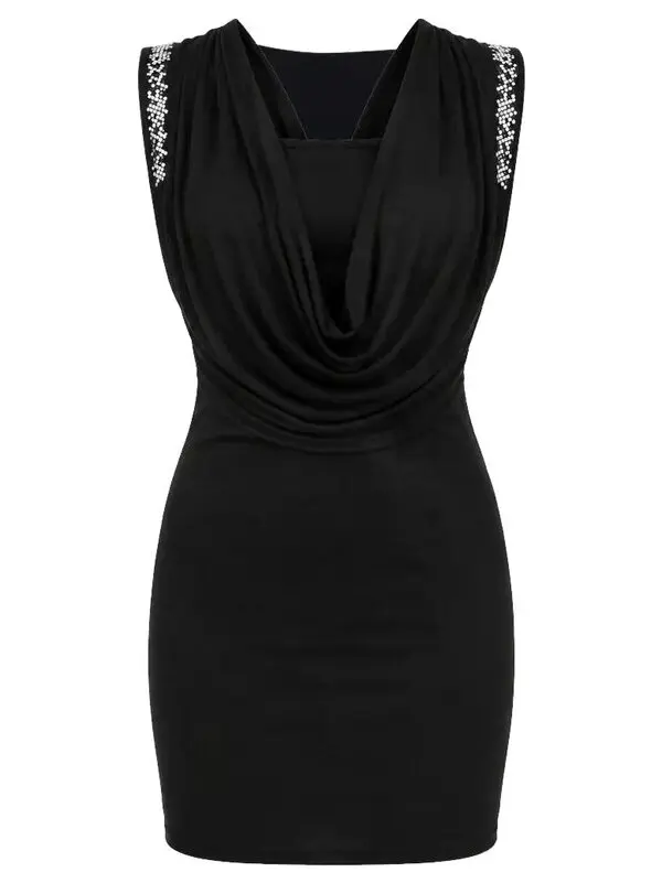 Rocco Barocco Embellished Draped Mini Dress - Black