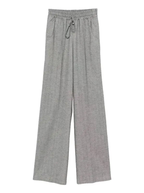 Kiton Taupe Herringbone Pattern Drawstring Wide Leg Trousers - Grey