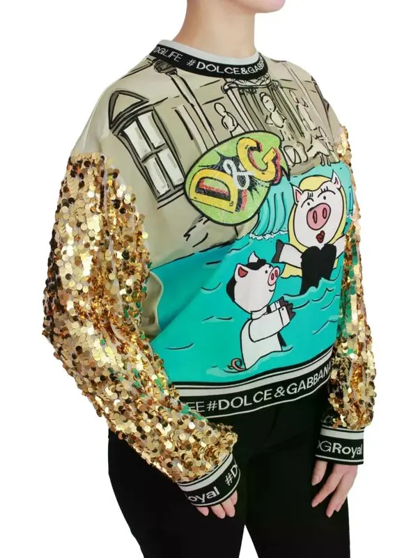 Dolce & Gabbana Sequin Embellished Graphic Print Sweater - Neutrals