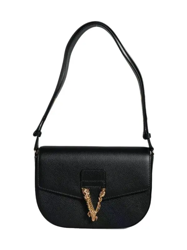 Versace La Medusa Grained Leather Shoulder Bag - Black