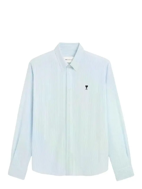 AMI Paris Striped Cotton Shirt With De Coeur Embroidery - Blue