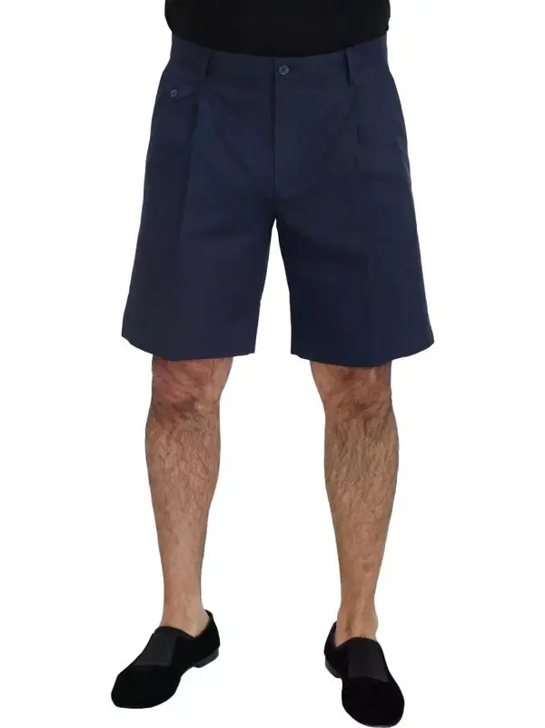 Dolce & Gabbana Navy Wool Pleated Chino Shorts - Blue