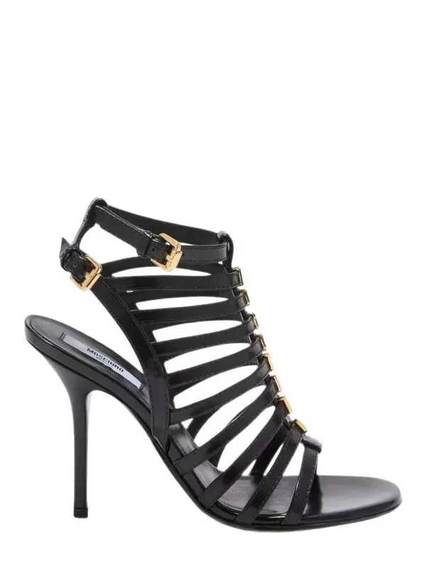 Moschino Lettering Caged Stiletto Sandals - Black
