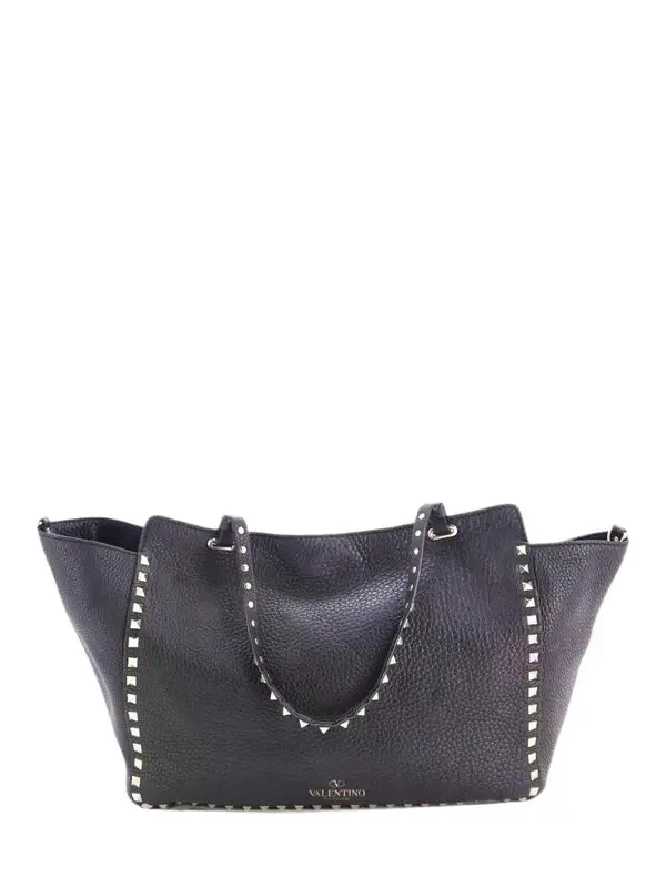 Valentino Garavani Rockstud Pebbled Leather Medium Tote Bag - Black