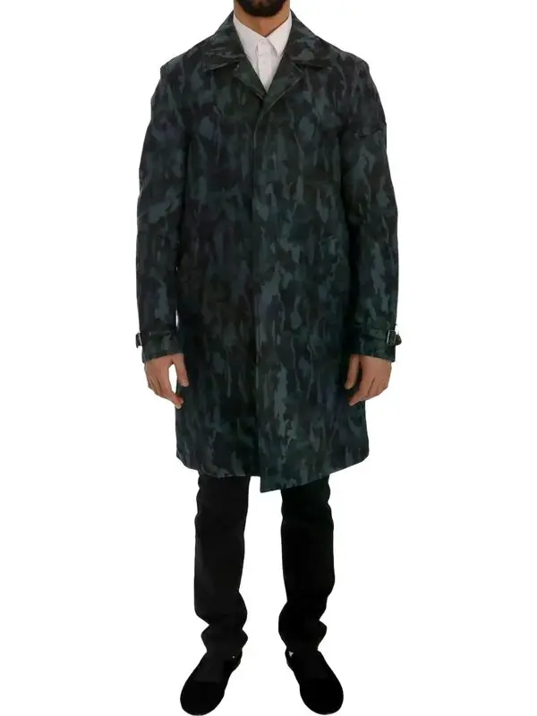Dolce & Gabbana Camouflage Print Long Sleeve Coat - Blue