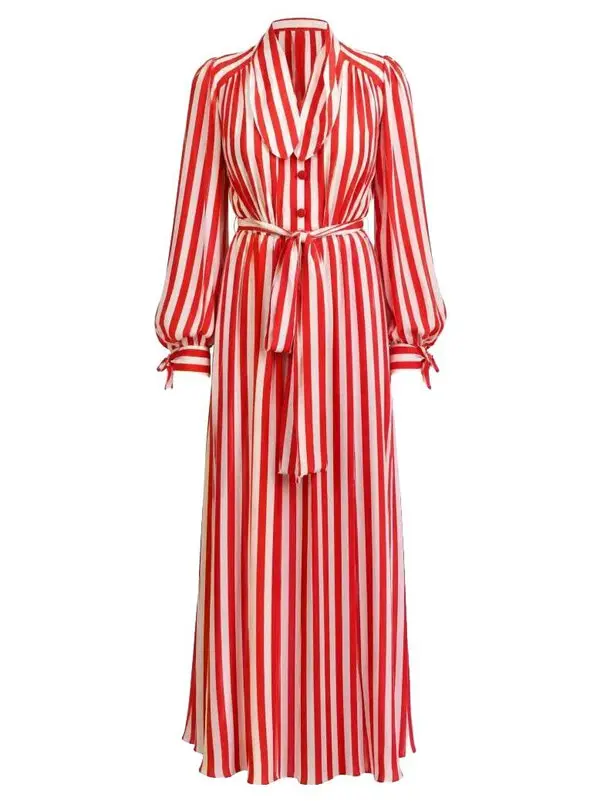 Dolce & Gabbana Striped Pussy-bow Maxi Dress - Red