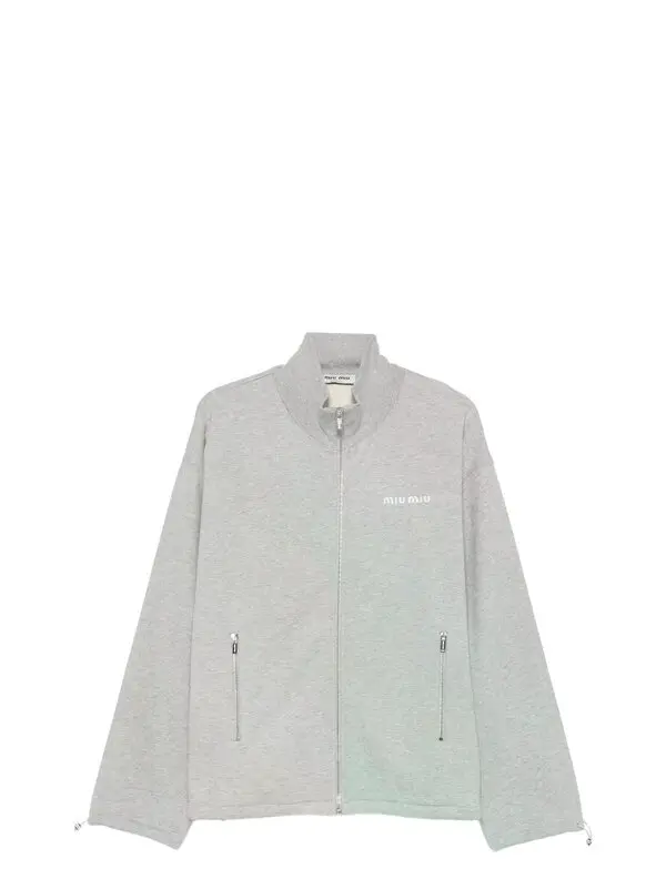 Miu Miu Logo-embroidered Zip-up Sweatshirt - Grey