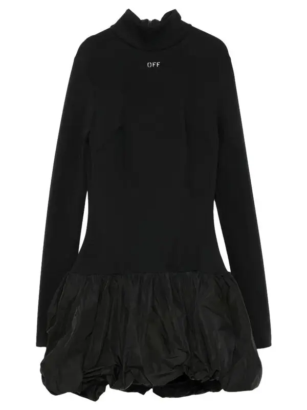 Off-White High-neck Puff-skirt Mini Dress - Black