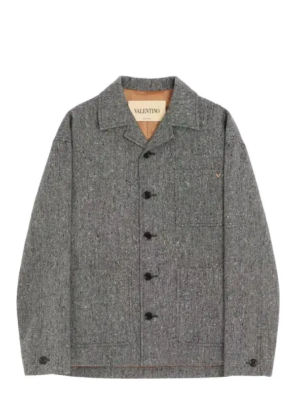 Valentino Garavani Shirt Jacket In Boutonné Wool With Vgold - Grey