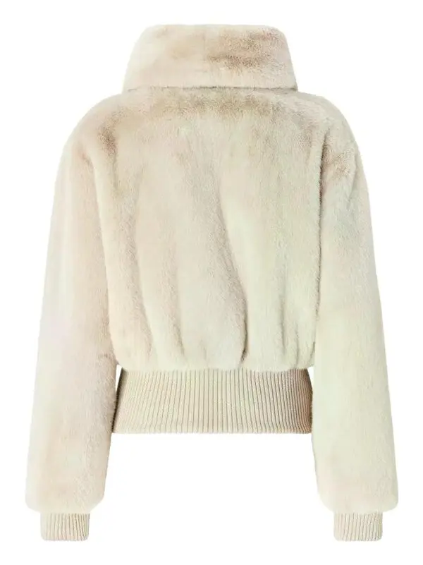 Pinko Faux Fur Ribbed-trim Jacket - Neutrals