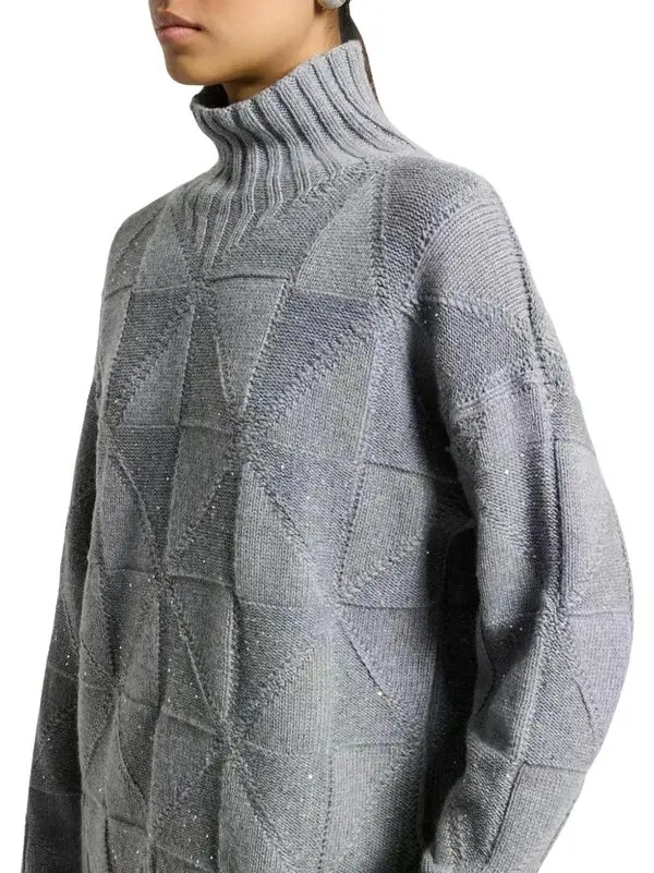 Peserico Geometric Sequin Embellished Roll Neck Sweater - Grey