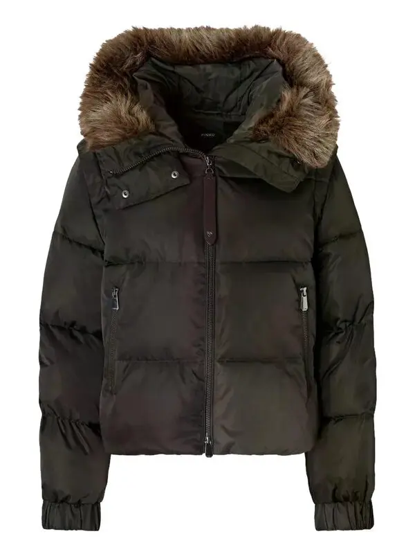 Pinko Faux-fur Trimmed Puffer Jacket - Brown