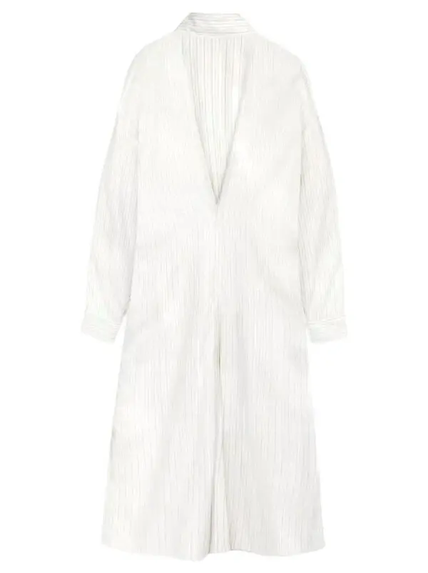 Vera Wang Striped Pleated Midi Shirt Dress - Neutrals