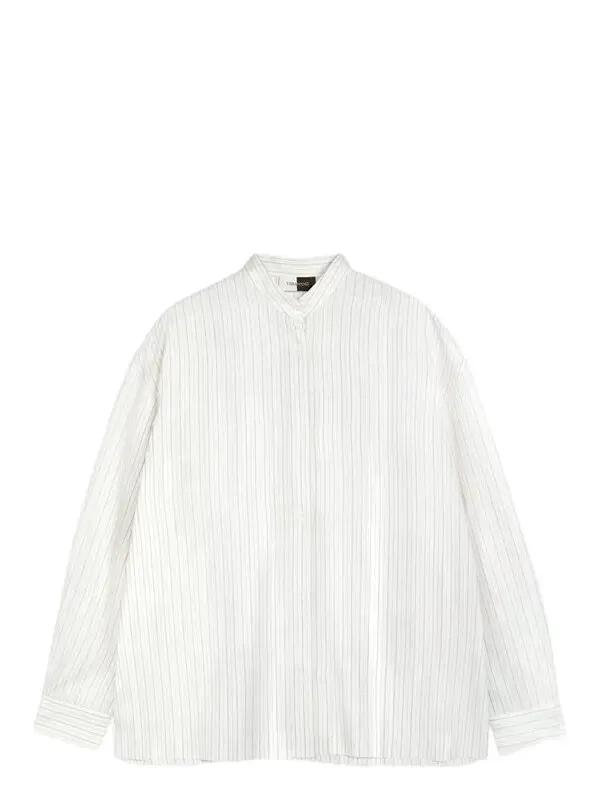 Vera Wang Boyfriend Striped Mandarin Collar Shirt - Neutrals