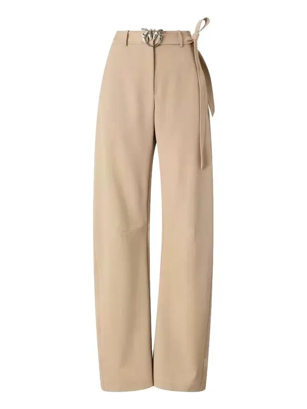 Pinko Beige Wide Leg Trousers With Love Birds Buckle - Neutrals