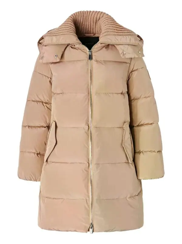 Pinko Quilted Hooded Puffer Coat With Ribbed-knit Collar - Neutrals