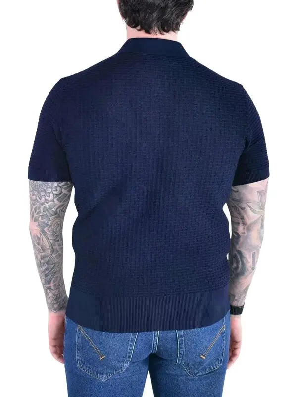 KANGRA Honeycomb-knit Polo Shirt - Blue