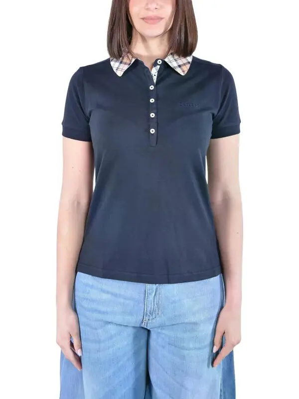 Barbour Tartan-collar Piqué Polo Shirt - Blue