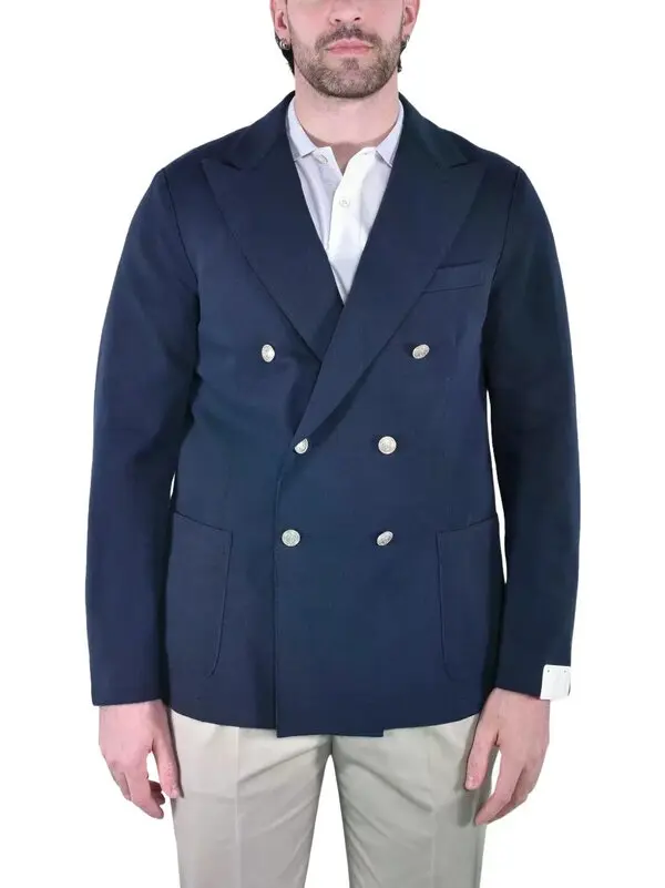 Eleventy Double-breasted Piqué Jacket - Blue