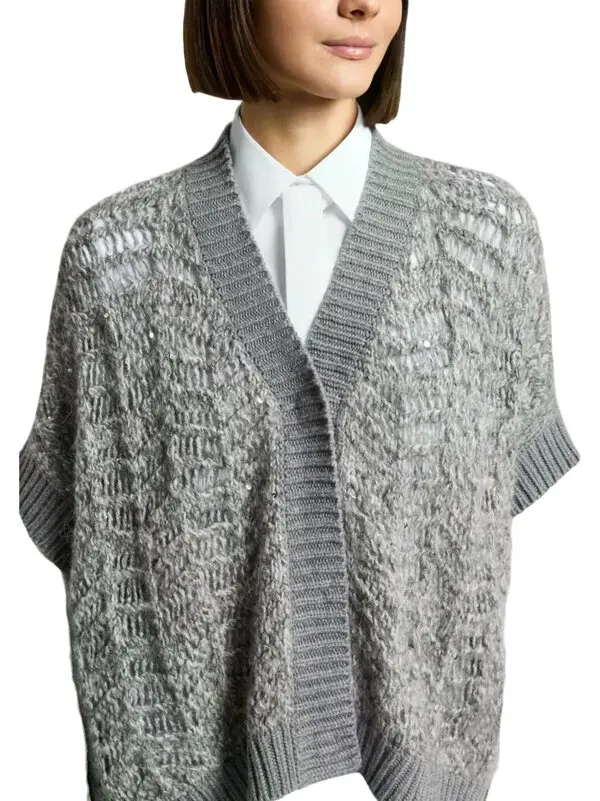 Peserico Open-knit Cardigan With Sequin Embellishment - Grey