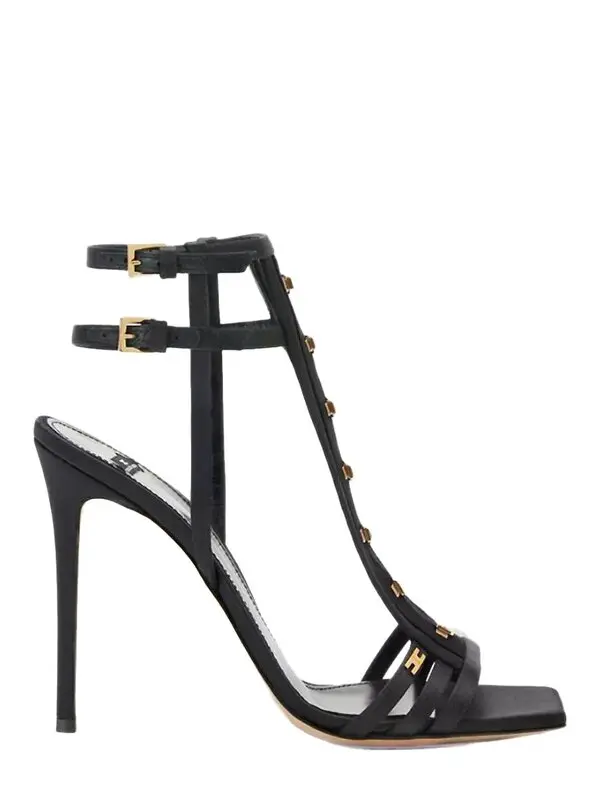 Elisabetta Franchi Tulle Insert Buckled Stiletto Sandals - Black